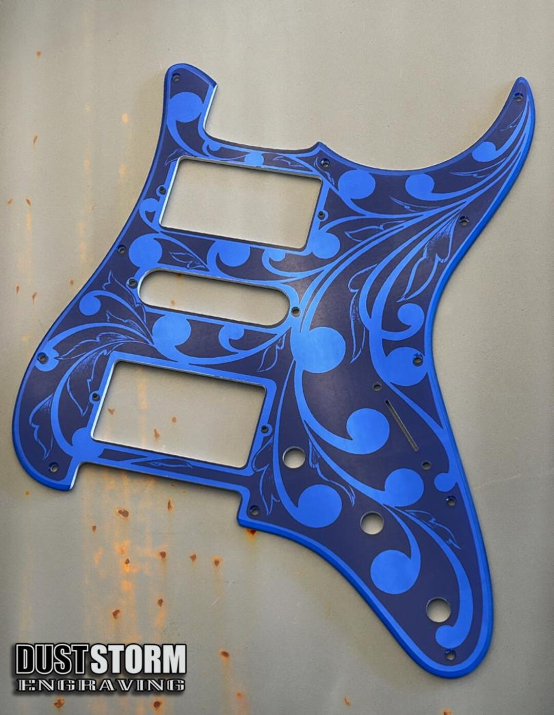Engraved Royal Blue Acrylic Mirror Stratocaster Pickguard & Tremolo ...