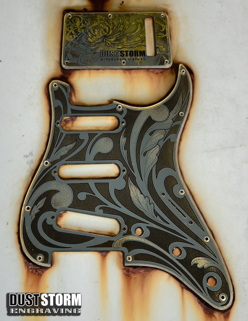 Engraved Iridescent Silver Mirror Acrylic Pickguard & Tremolo Cover for ...