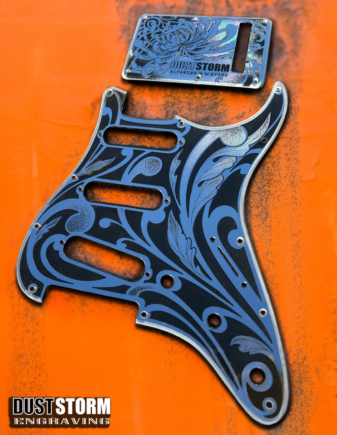 Engraved Iridescent Silver Mirror Acrylic Pickguard & Tremolo Cover for ...