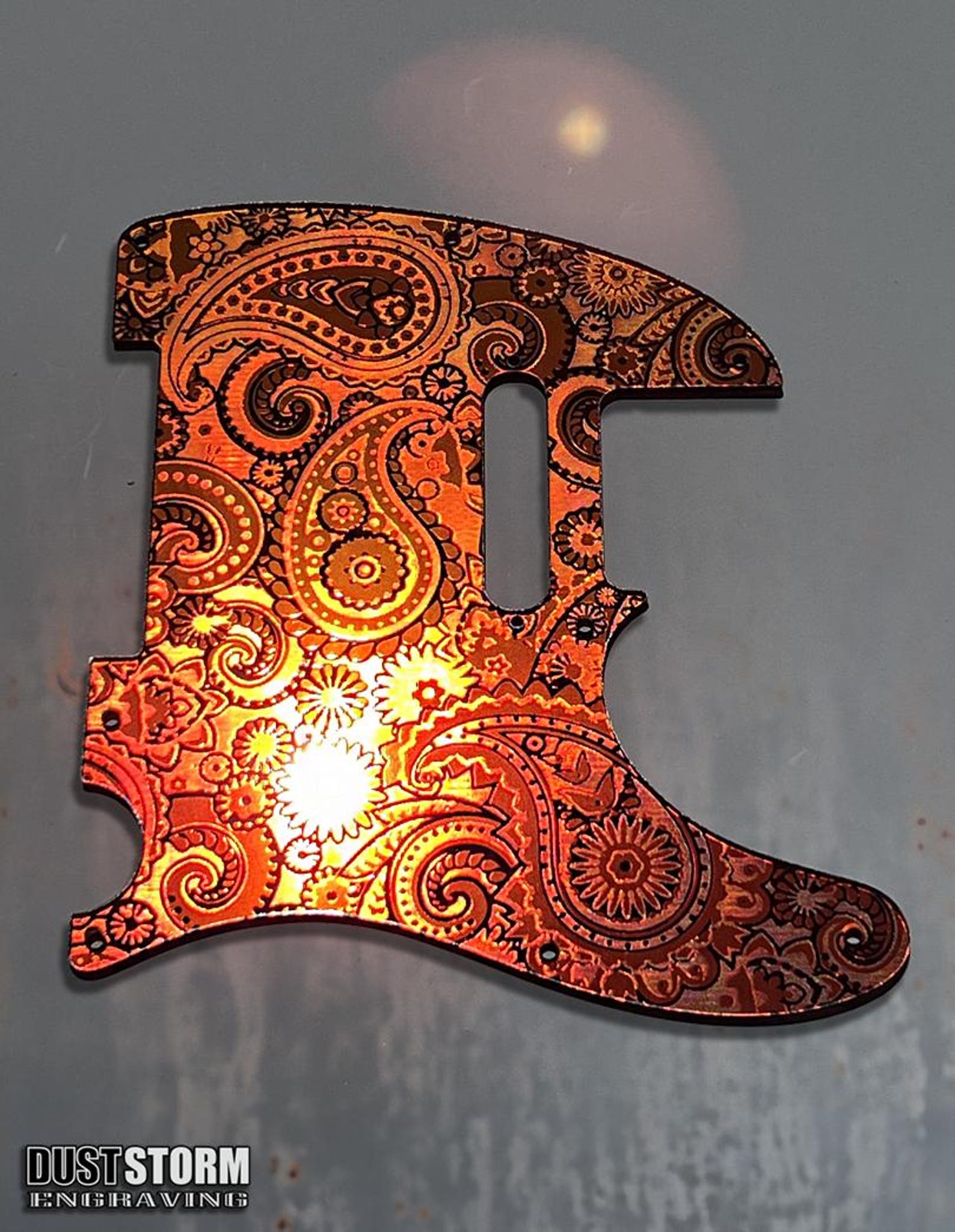 Paisley Telecaster Pickguard: Engraved Golden Copper Acrylic Mirror, 8 ...