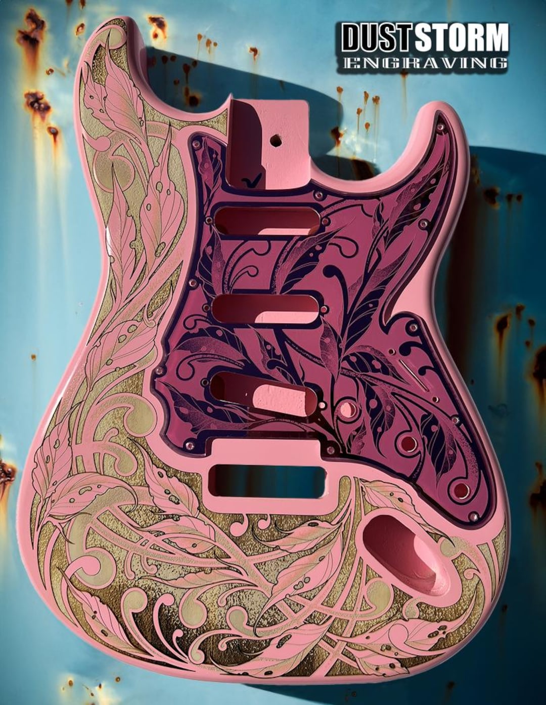 Custom Laser Engraved Pink Fender Strat Guitar Body With Pink Mirror ...