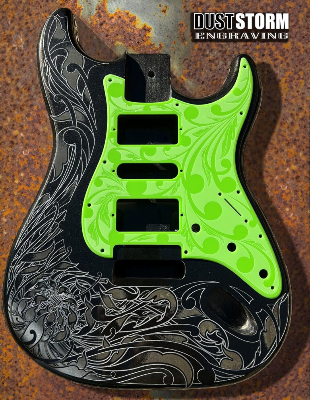 Custom Laser Engraved Black Fender Strat Guitar Body With Glossy Slimer ...