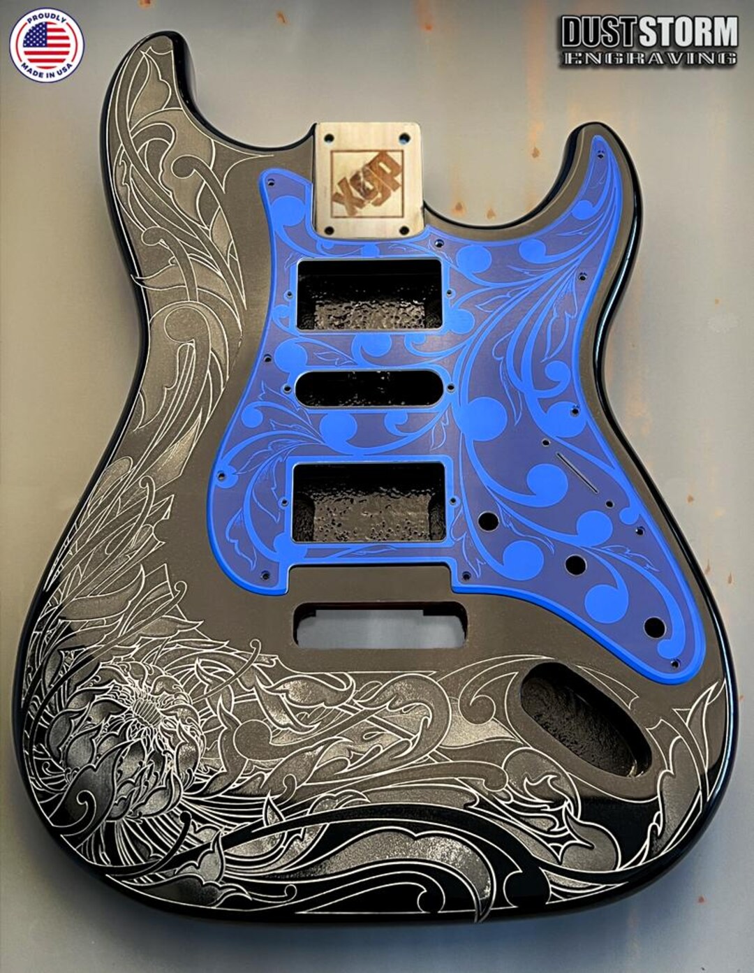 Black XGP Stratocaster Style Laser Engraved Guitar Body Royal Blue ...