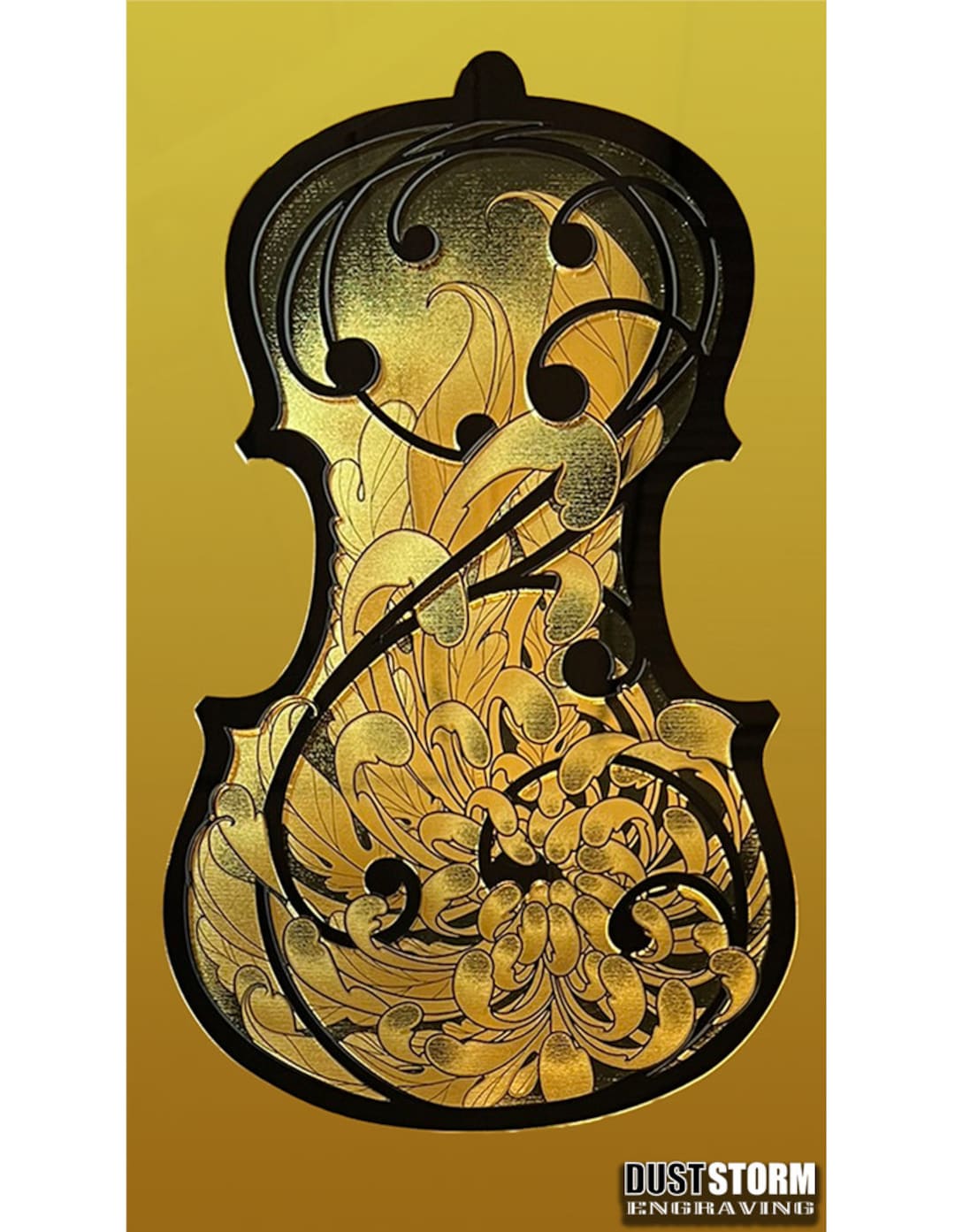 Engraved Gold and Black Mirrored Acrylic Inlay Violin Design Wall Art ...