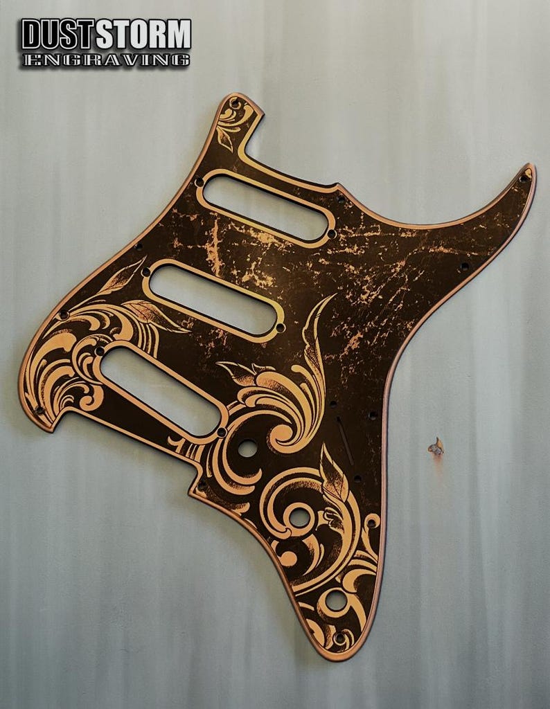 Engraved Copper Acrylic Mirror Pickguard & Tremolo Cover for Fender ...