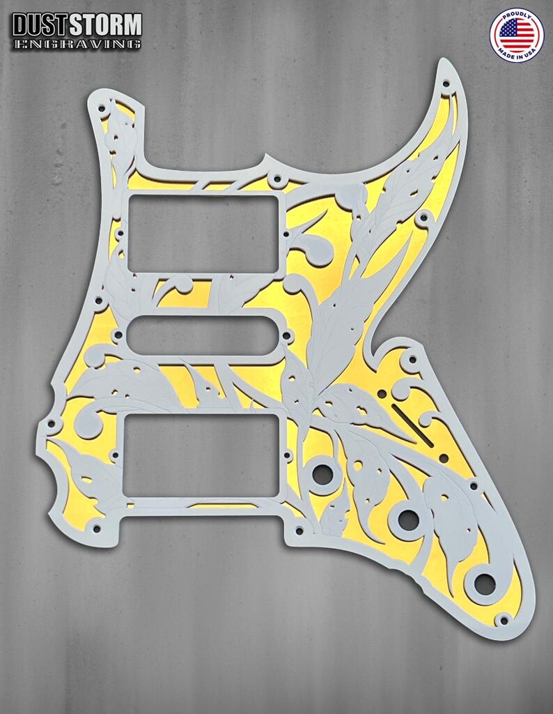 Shell Pink Strat Style Guitar Body: Laser Engraved Floral, Gold ...