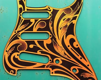 Engraved Yellow Gold Mirror Acrylic Pickguard and Tremolo Cover for ...