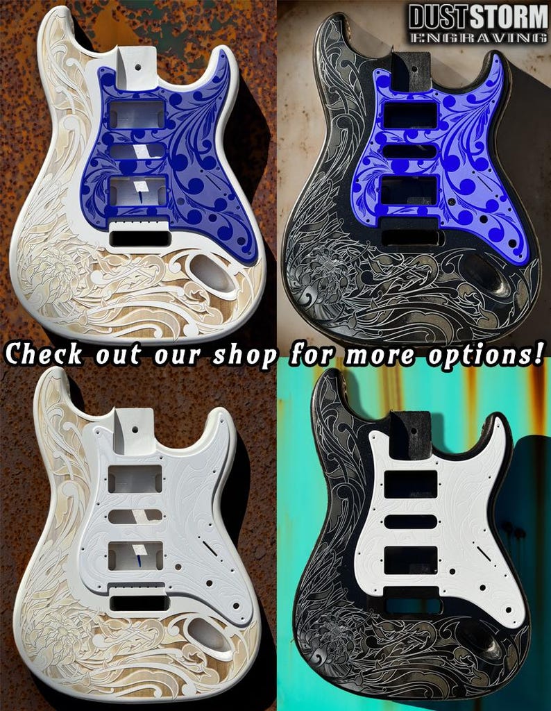 Engraved Stratocaster Pickguard: Gold & Black Layered Acrylic Mirror ...