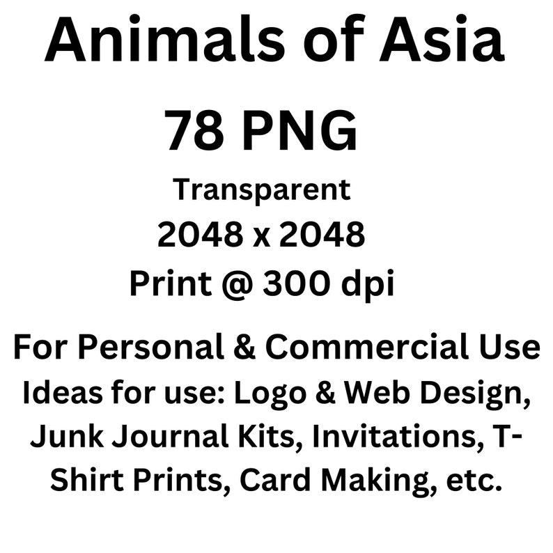 Animals of Asia 78 Transparent PNG Files clipart, Junk Journal Kits ...