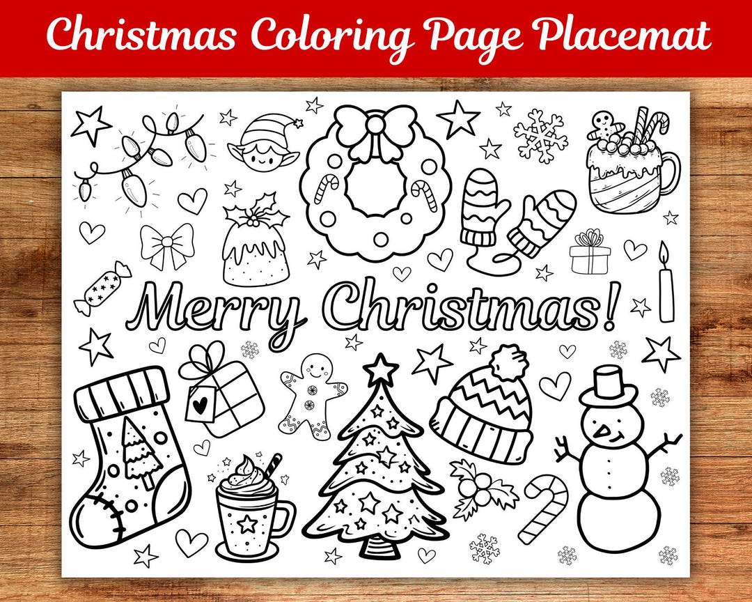 Christmas Coloring Page, Christmas Coloring Placemat, Winter Coloring ...