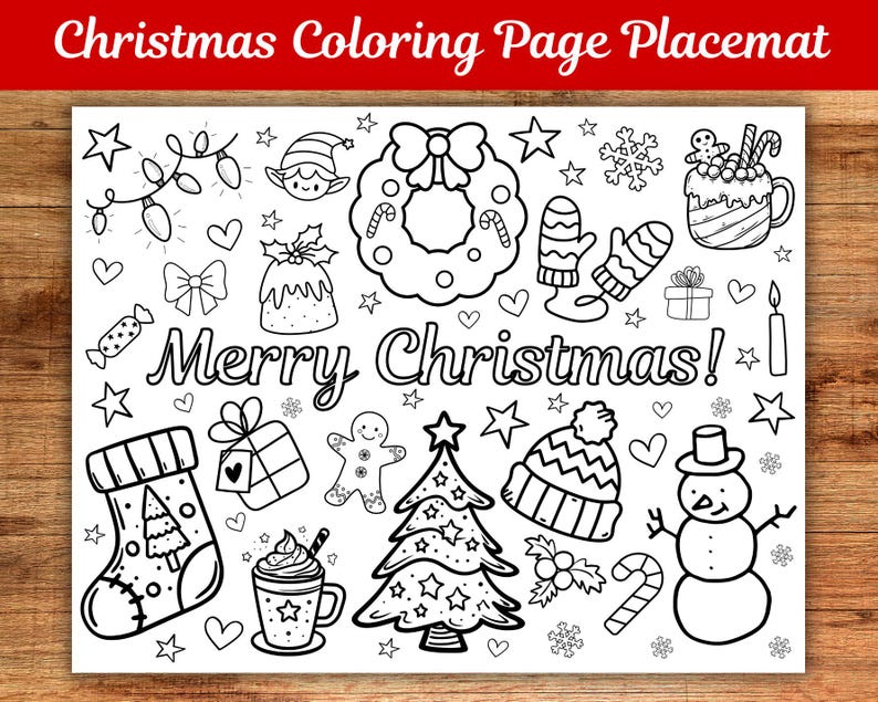 Christmas Coloring Page, Christmas Coloring Placemat, Winter Coloring ...