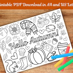 Fall/autumn Coloring Page, Fall Coloring Placemat, Cozy Vibes Coloring ...