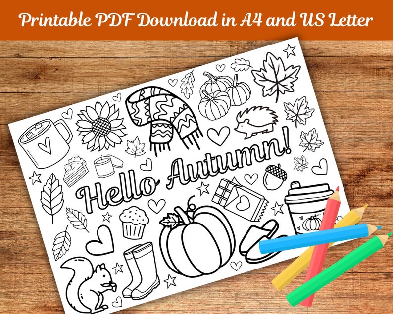 Fall/autumn Coloring Page, Fall Coloring Placemat, Cozy Vibes Coloring ...