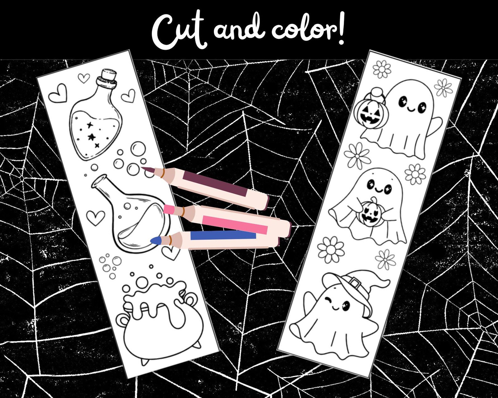 Halloween Coloring Bookmarks, Kids Halloween Activity, Halloween ...