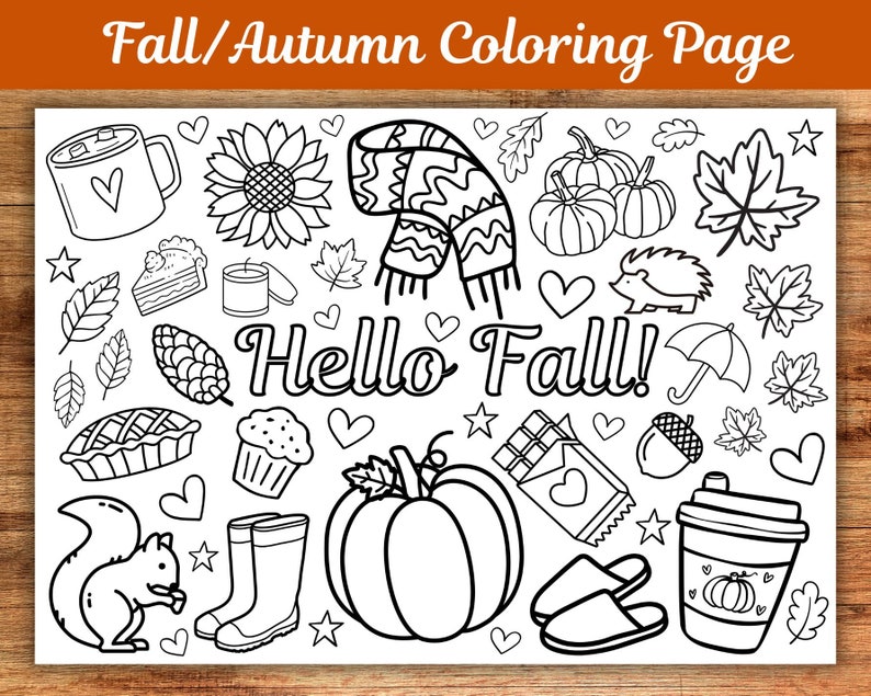 Fall/autumn Coloring Page, Fall Coloring Placemat, Cozy Vibes Coloring ...
