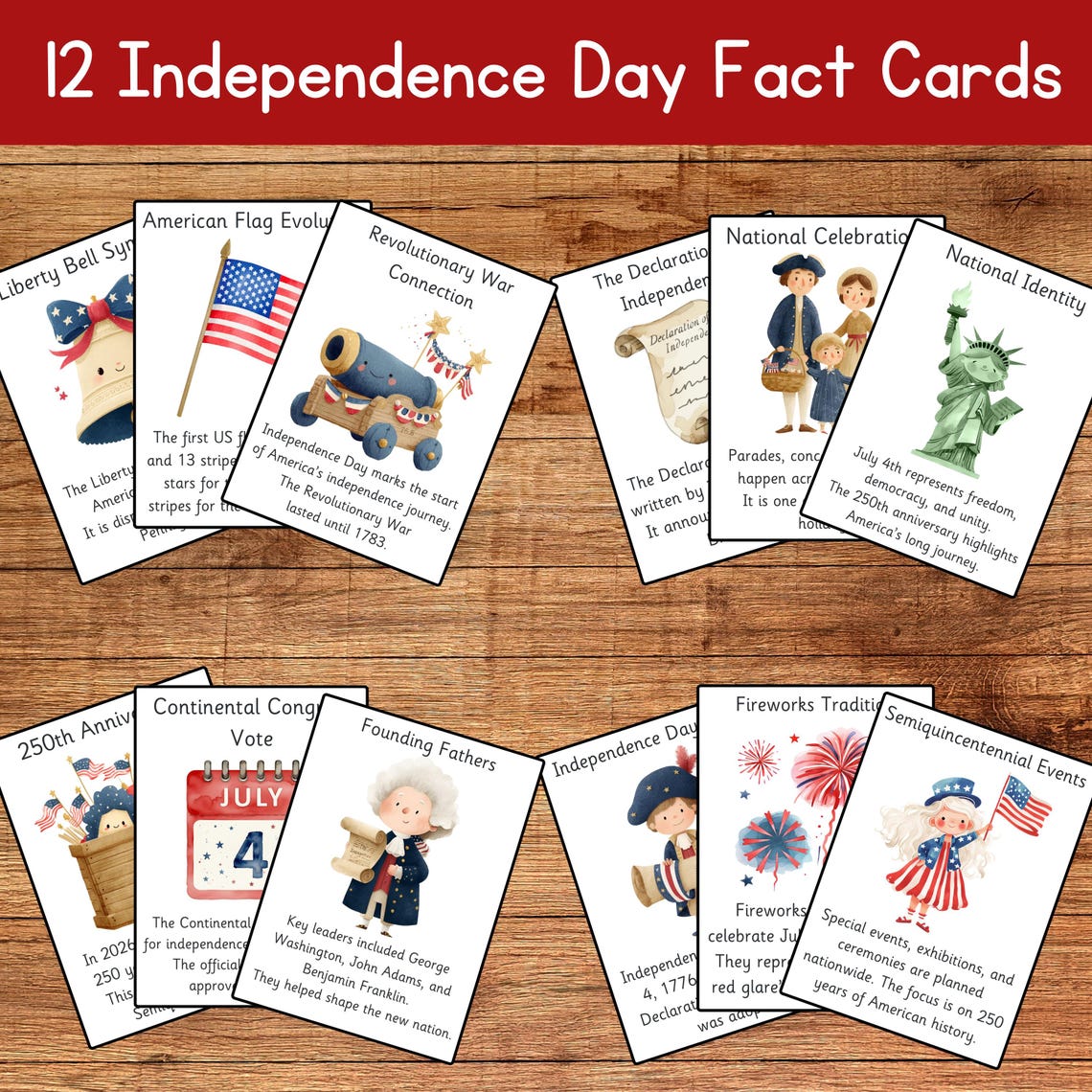 July 4th Fact Cards, Independence Day Fact Cards, Educational Printable ...