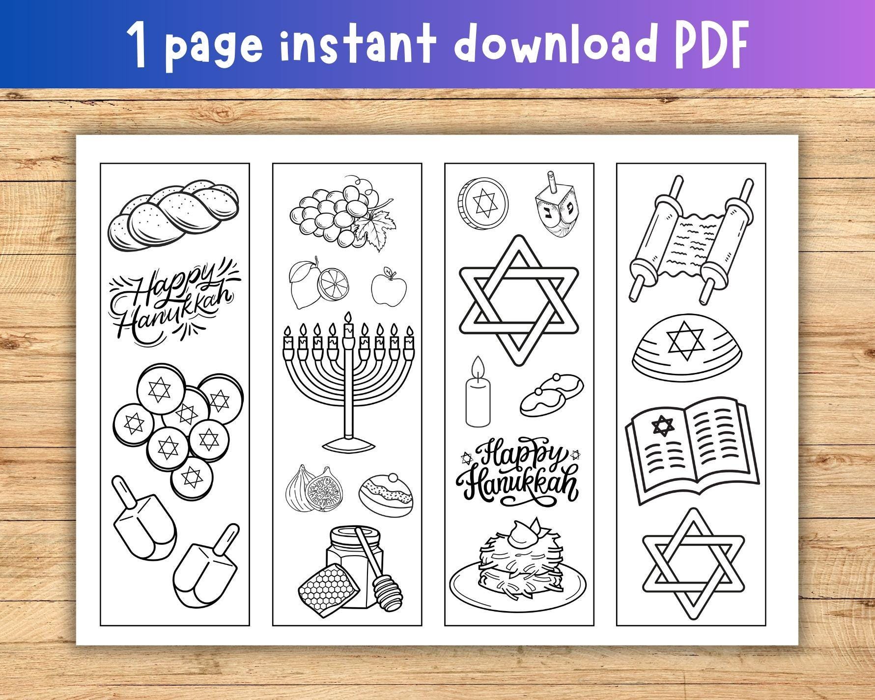 Hanukkah Coloring Bookmarks, Color Your Own Bookmarks, Hanukkah ...