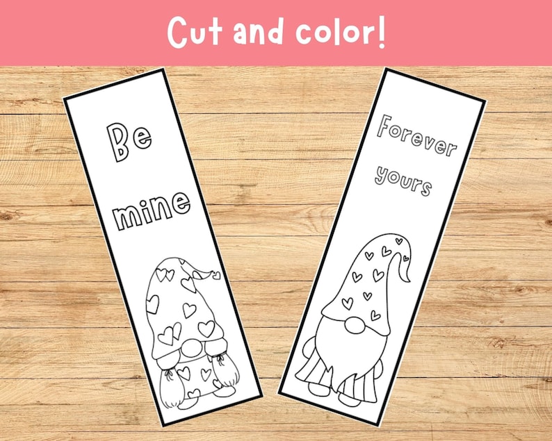 Printable Valentine's Gnome Coloring Bookmarks, Color Your Own ...