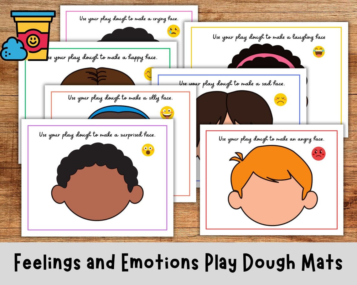 Play Dough Mat Faces for Emotions and Feelings, Playdough Activity ...