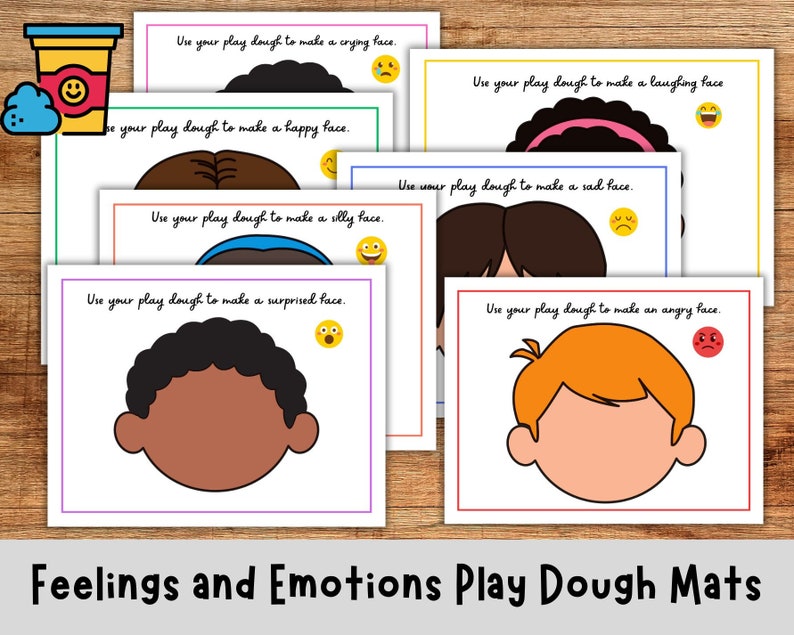 Play Dough Mat Faces for Emotions and Feelings, Playdough Activity ...