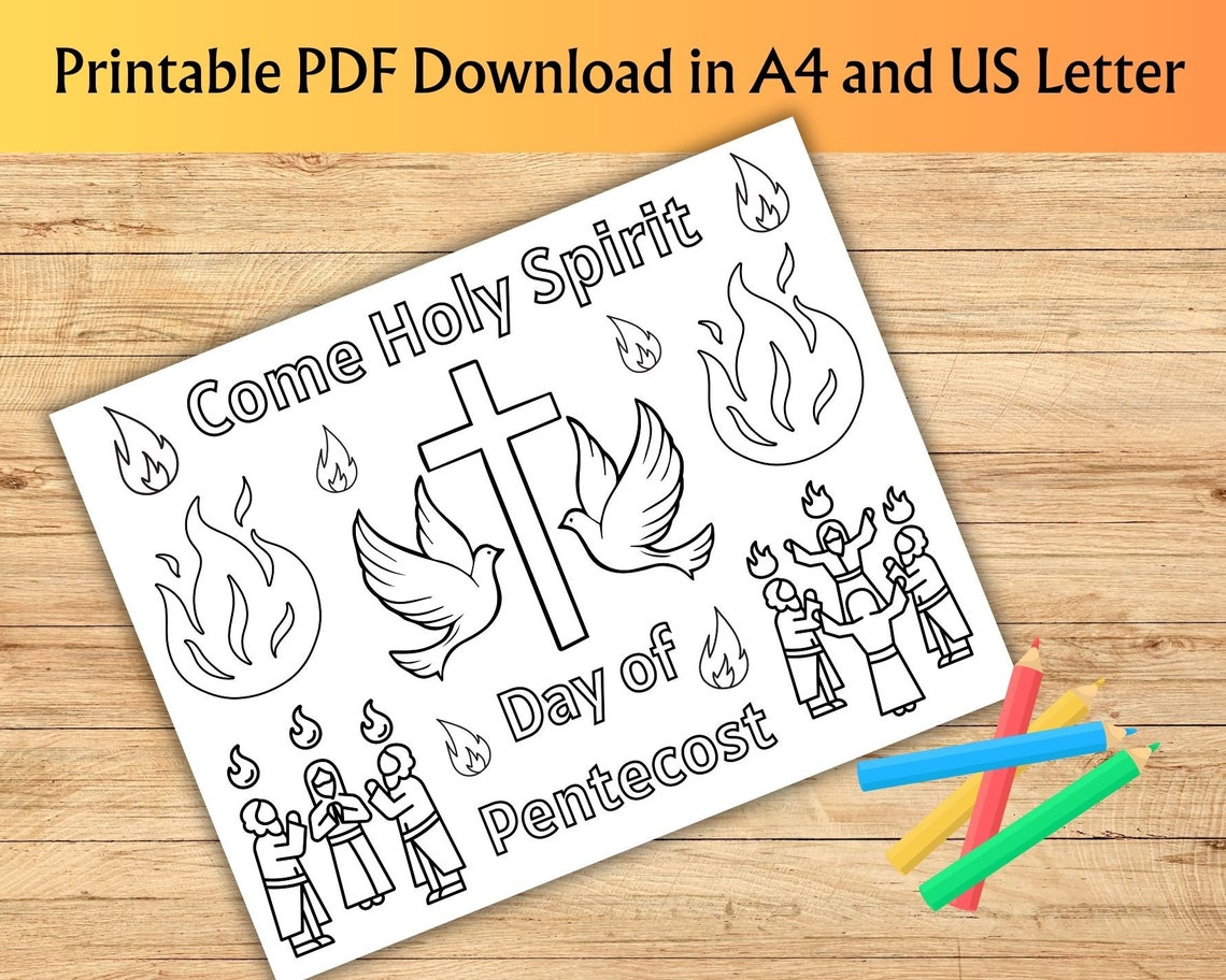 Pentecost Coloring Page, Pentecost Placemat, Christian Coloring Page ...
