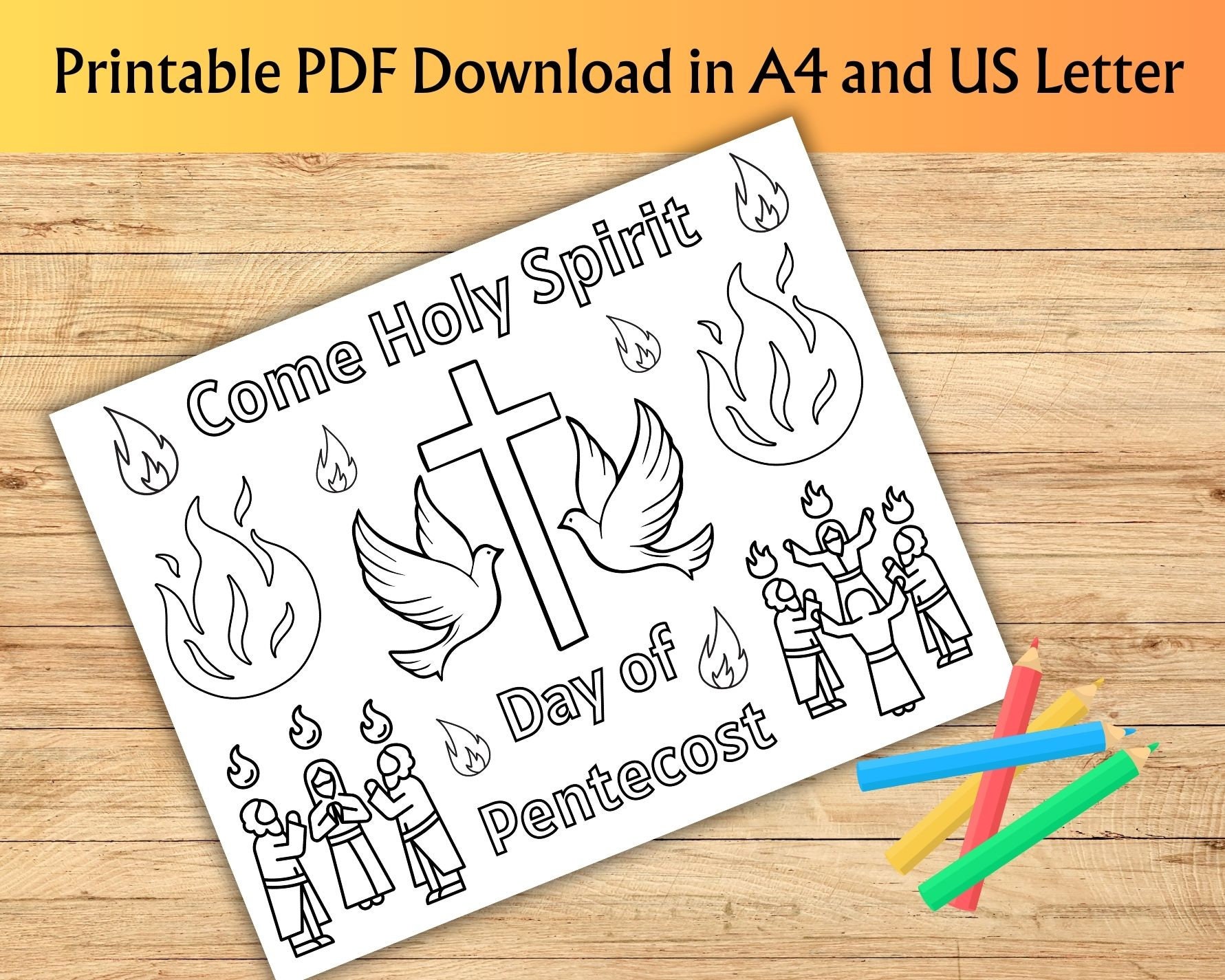 Pentecost Coloring Page, Pentecost Placemat, Christian Coloring Page ...