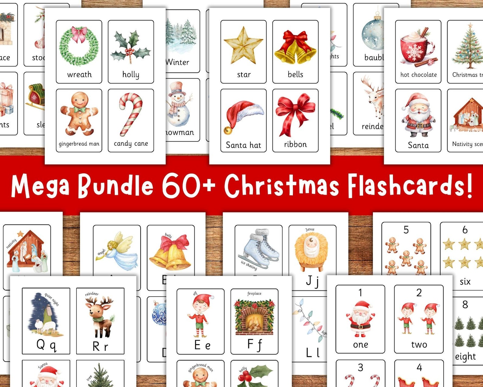 Christmas Flash Cards, Winter Flashcards, Christmas Educational ...