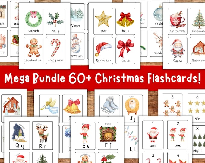 50 Christmas Flash Cards, Winter Flashcards, Christmas Educational ...