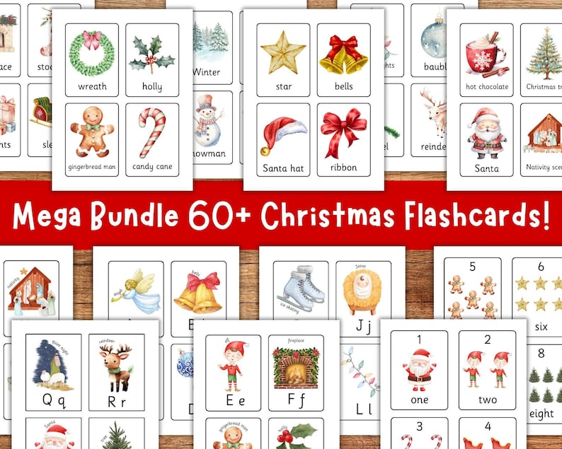 Christmas Flash Cards, Winter Flashcards, Christmas Educational ...