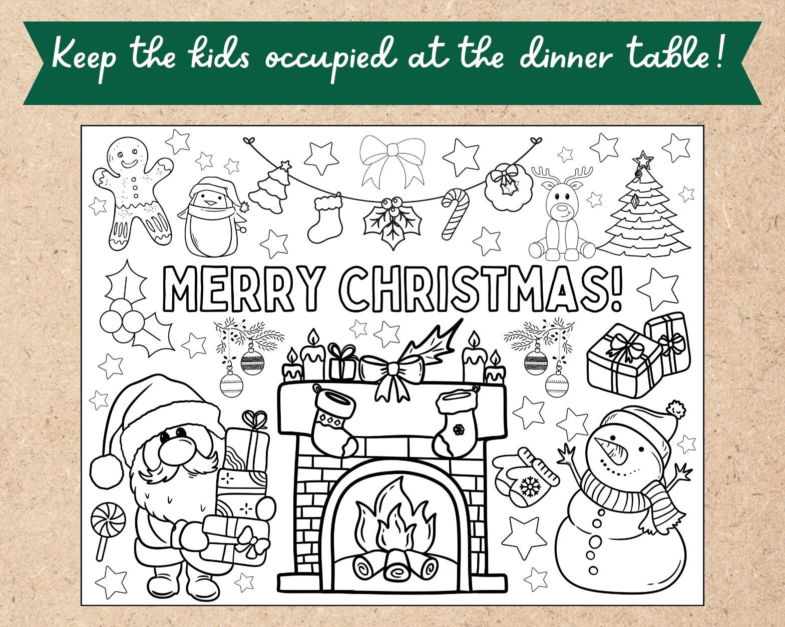 Christmas Coloring in Placemat Printable Digital Download, Kids ...