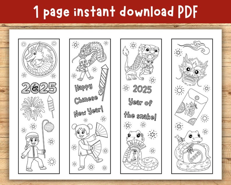 Chinese New Year 2025 Coloring Bookmarks, Color Your Own Bookmarks ...