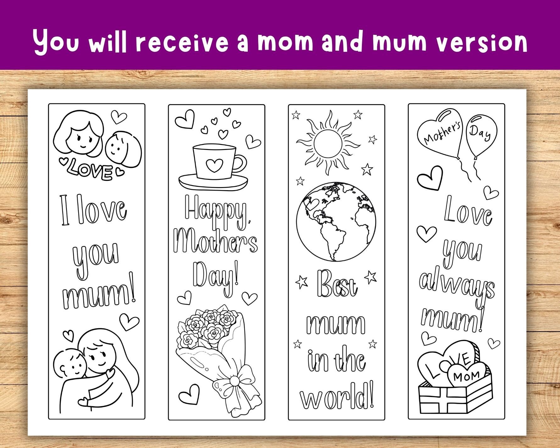 Mother's Day Coloring in Bookmarks, Color Your Own Bookmarks for ...