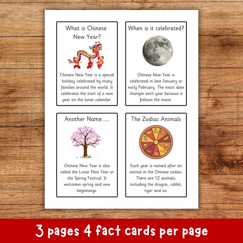 Chinese New Year Fact Cards Printable | Preschool, Pre-k & Kindergarten ...