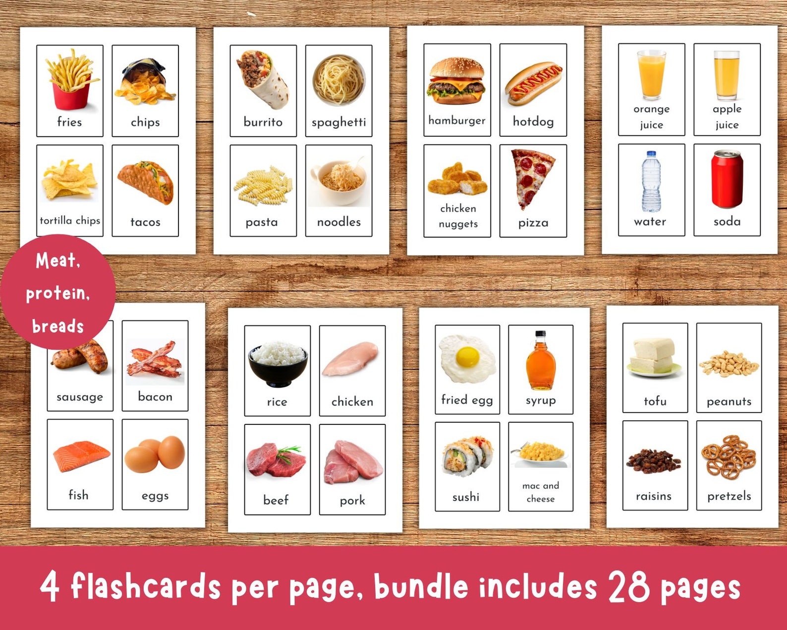 Food Flash Cards, Fruit and Vegetables Flashcards, Snacks Sweet Savoury ...