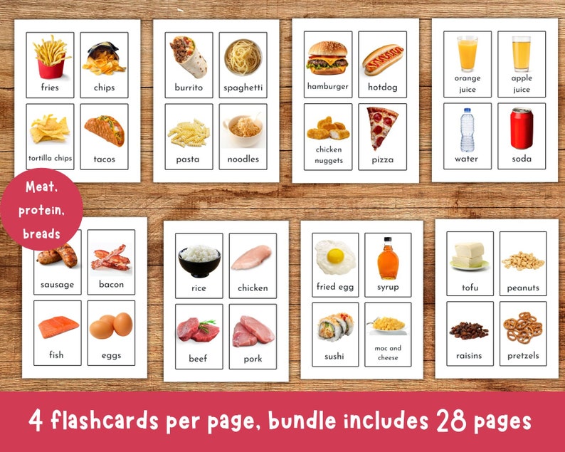 Food Flash Cards, Fruit and Vegetables Flashcards, Snacks Sweet Savoury ...
