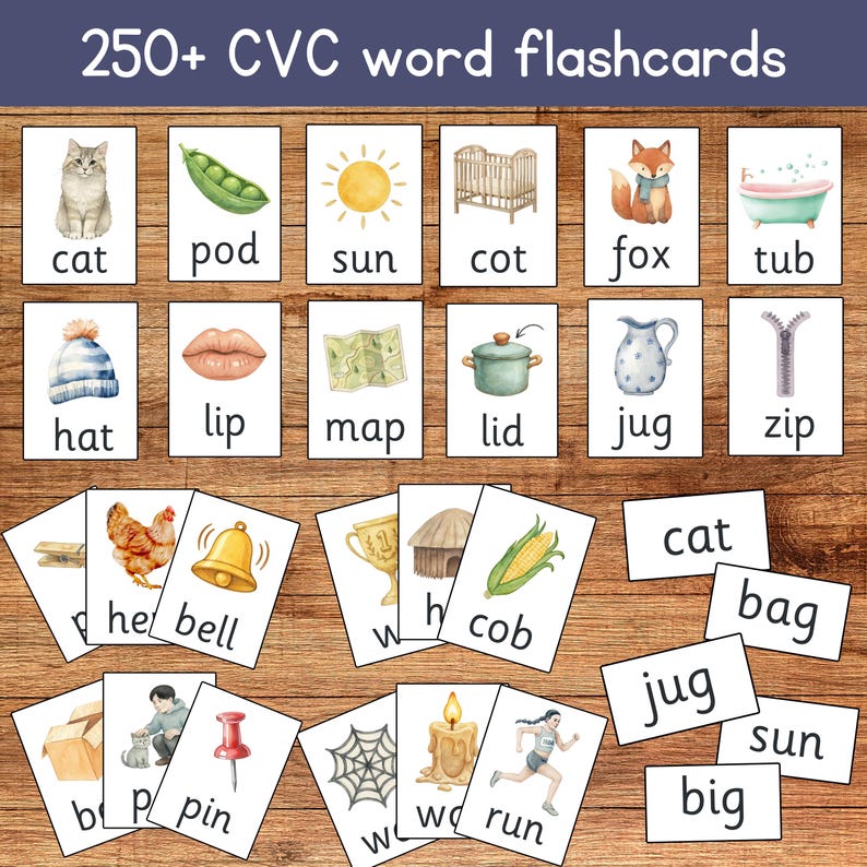 CVC Word Flash Cards, Short Vowels, 280 Phonics Flash Cards Bundle ...