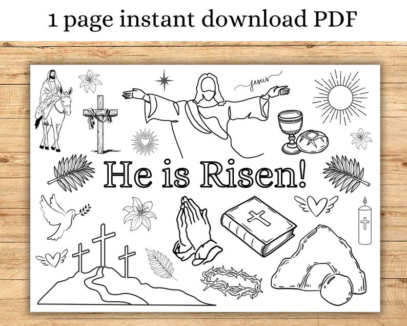 Easter Coloring Page, He is Risen Coloring Page, Christian Kids Easter ...
