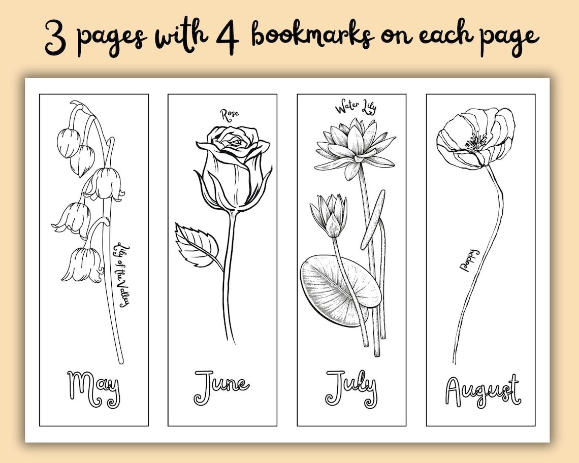 Printable Birth Month Flower Coloring Bookmarks, Color Your Own ...