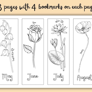 Printable Birth Month Flower Coloring Bookmarks, Color Your Own ...