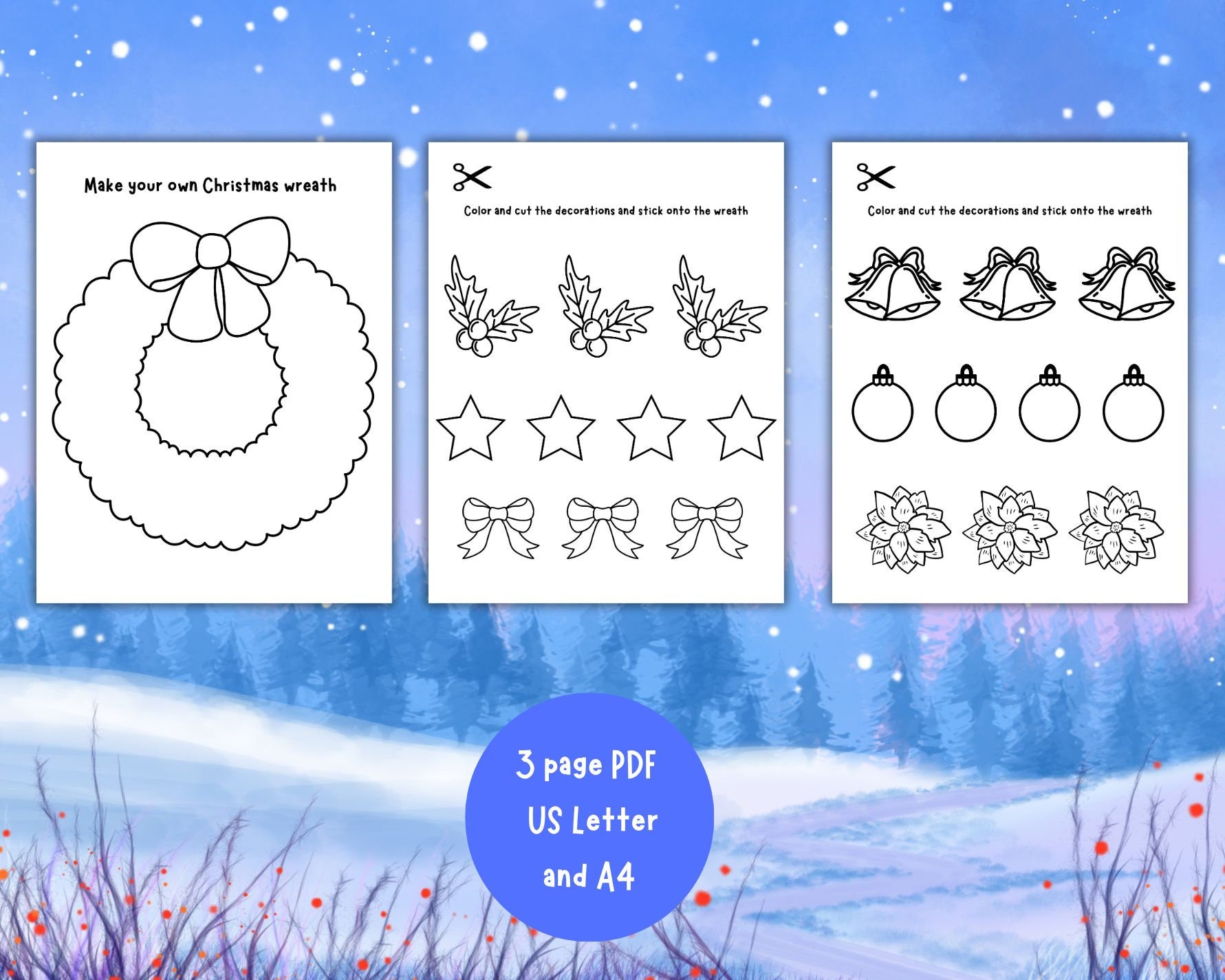 Christmas Wreath Printable Craft for Kids, Christmas Cut and Paste ...