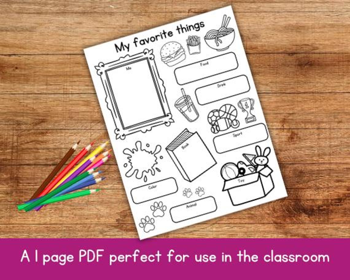 My Favorite Things List Questionnaire Favorites Survey All About Me ...