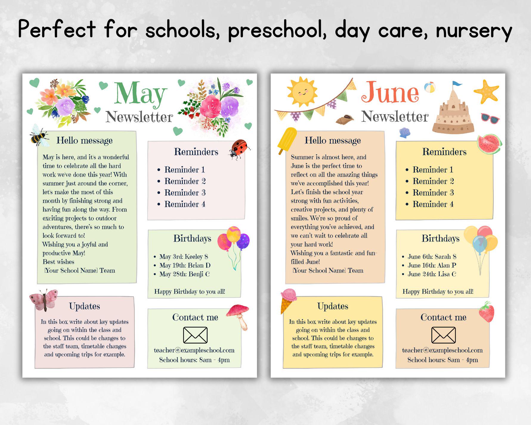 Monthly Classroom Newsletter Template, Teacher-parent Communication ...