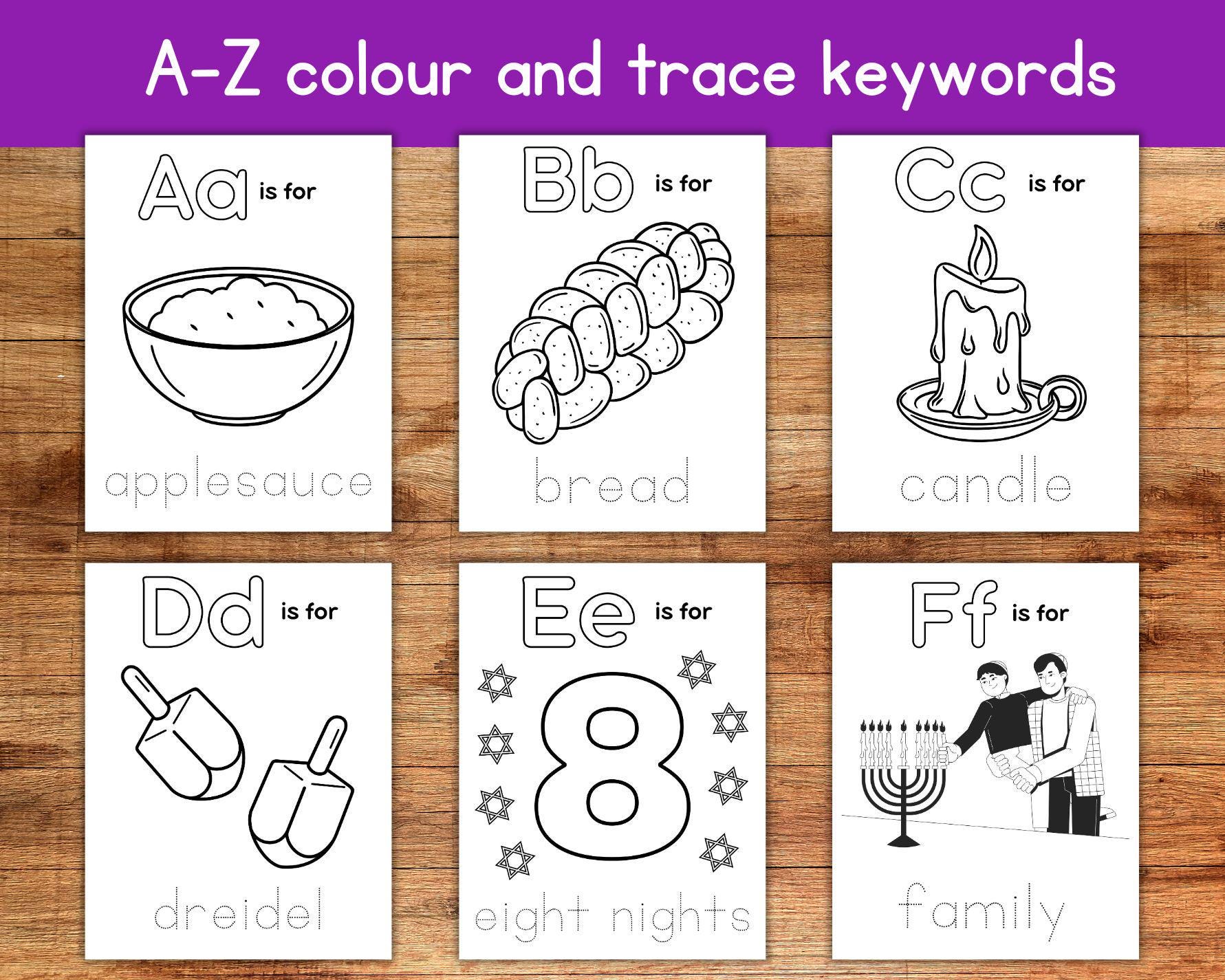 Hanukkah A-Z Coloring Pages, Hanukkag Activity for Kids, Hanukkah ...