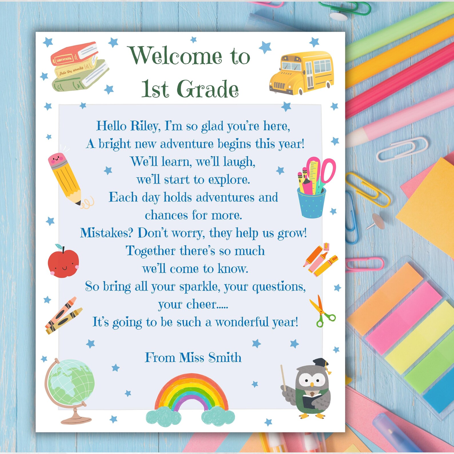 Editable First Day of School Poem for Student, Letter to Pupils From ...