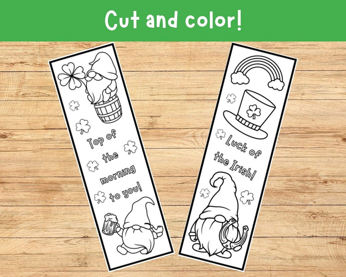 Printable St Patrick's Day Gnome Coloring Bookmarks, Color Your Own ...