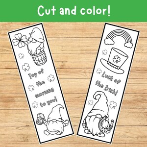 Printable St Patrick's Day Gnome Coloring Bookmarks, Color Your Own ...