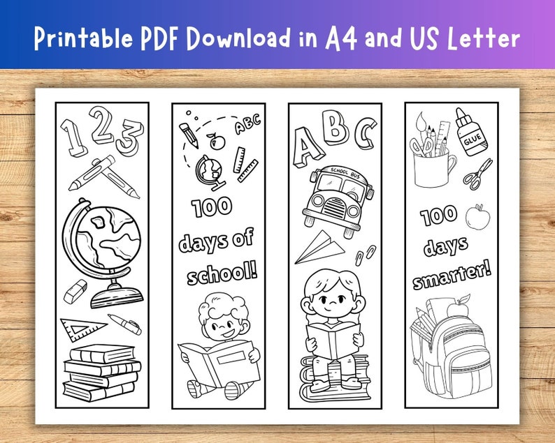 Printable 100 Days of School Coloring Bookmarks, Color Your Own ...