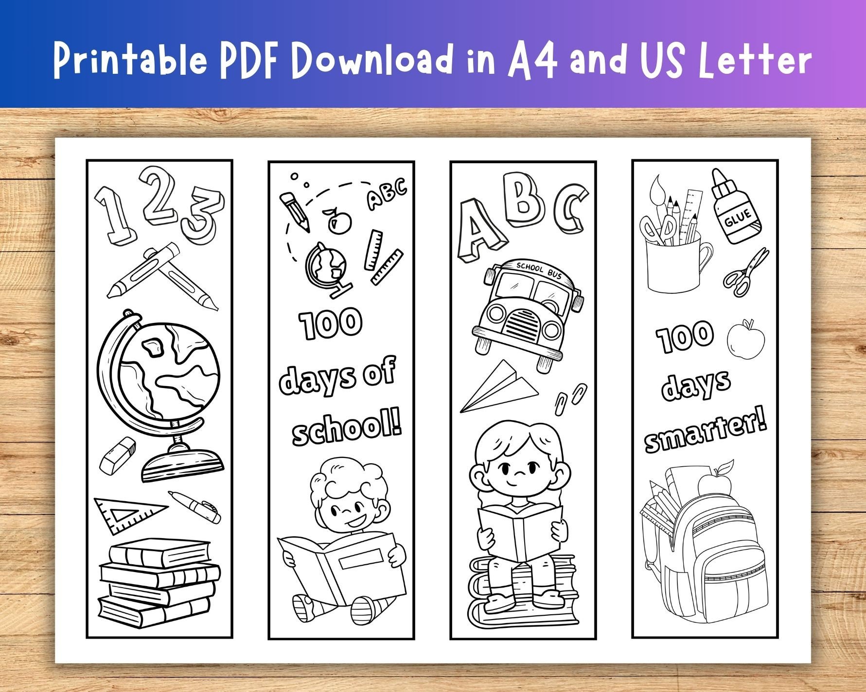 Printable 100 Days of School Coloring Bookmarks, Color Your Own ...