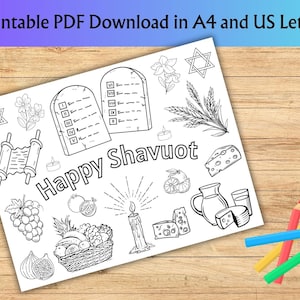 Shavuot Coloring Page, Shavuot Placemat, Jewish Coloring Page, Judaism ...