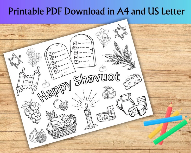 Shavuot Coloring Page, Shavuot Placemat, Jewish Coloring Page, Judaism ...